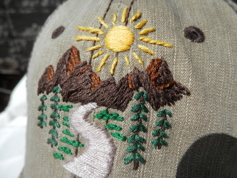 Embroidered Mountain Cap, Camper Cap. Hiking Hat, Outdoor Life Hat ...