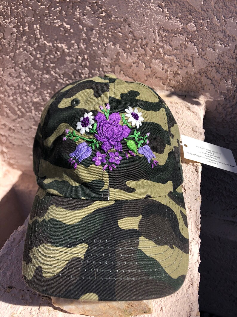 Embroidered Floral Camo Cap - Etsy