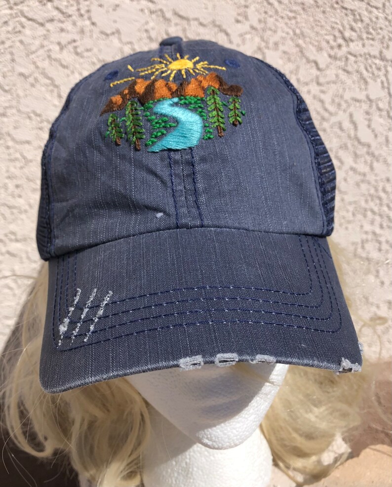 Embroidered Mountain Cap, Camper Cap. Hiking Hat, Outdoor Life Hat ...