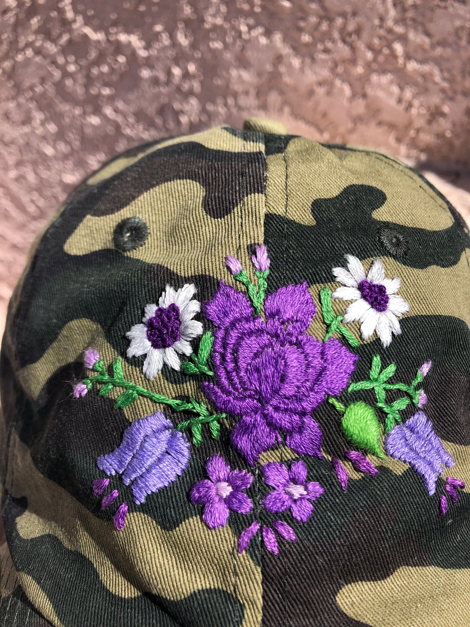 Embroidered Floral Camo Cap - Etsy