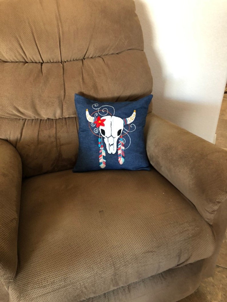 Embroidered Steer Skull Toss Pillow Embroidered Couch Pillow - Etsy