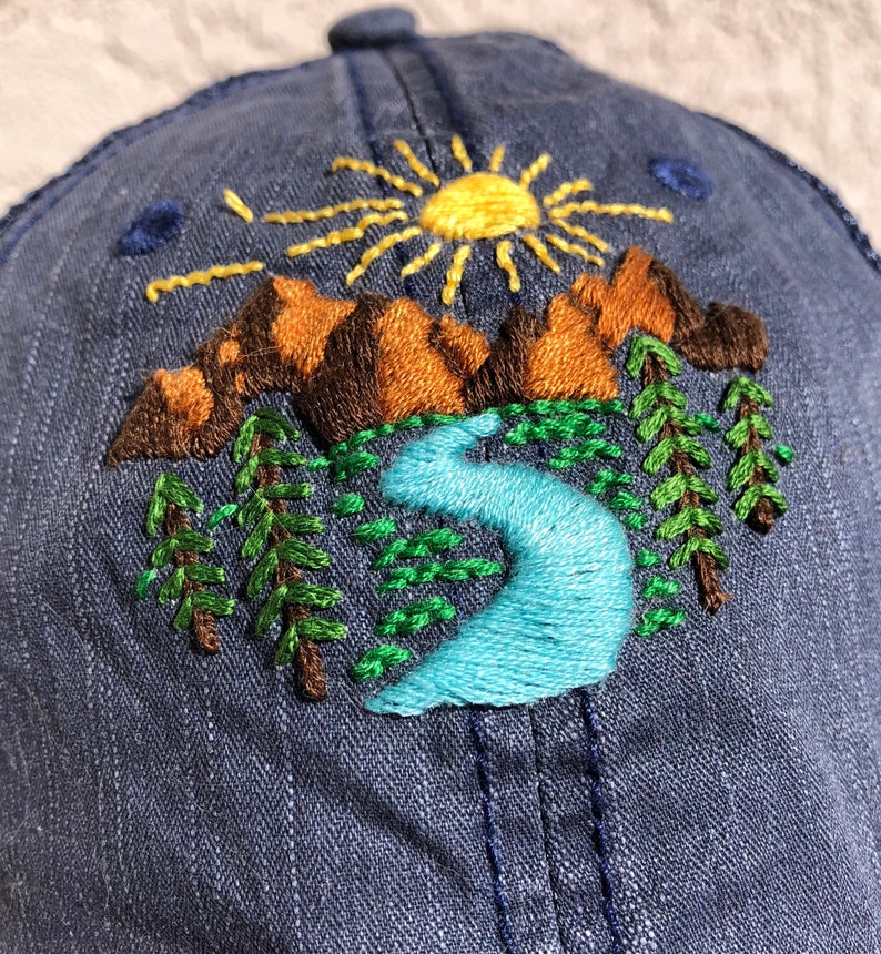 Embroidered Mountain Cap, Camper Cap. Hiking Hat, Outdoor Life Hat ...