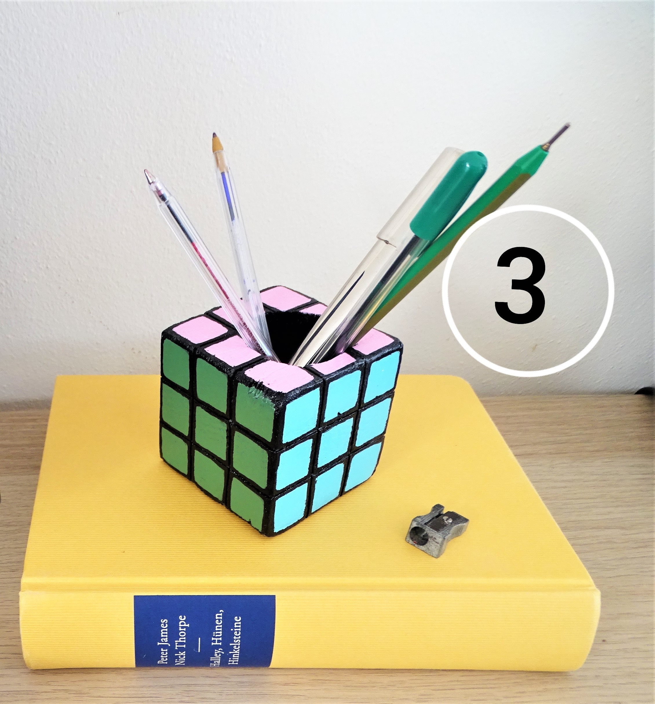Office & School Supplies SET 2#/Cubic Pen holder made of natural ...