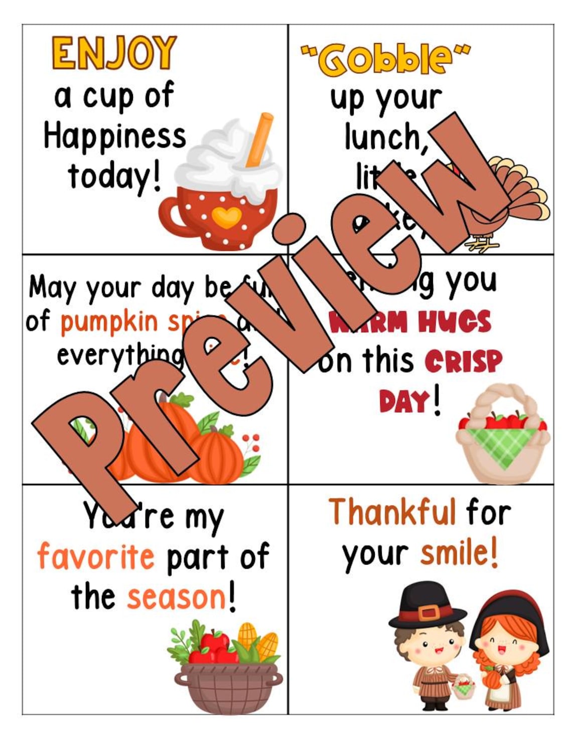 Thanksgiving Lunch Box Notes - Printable Lunch Box Notes November ...