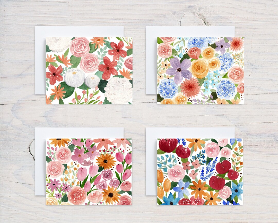 Watercolor Floral Notecard Set: Hand-painted Flower Cards, Set of 8 - Etsy
