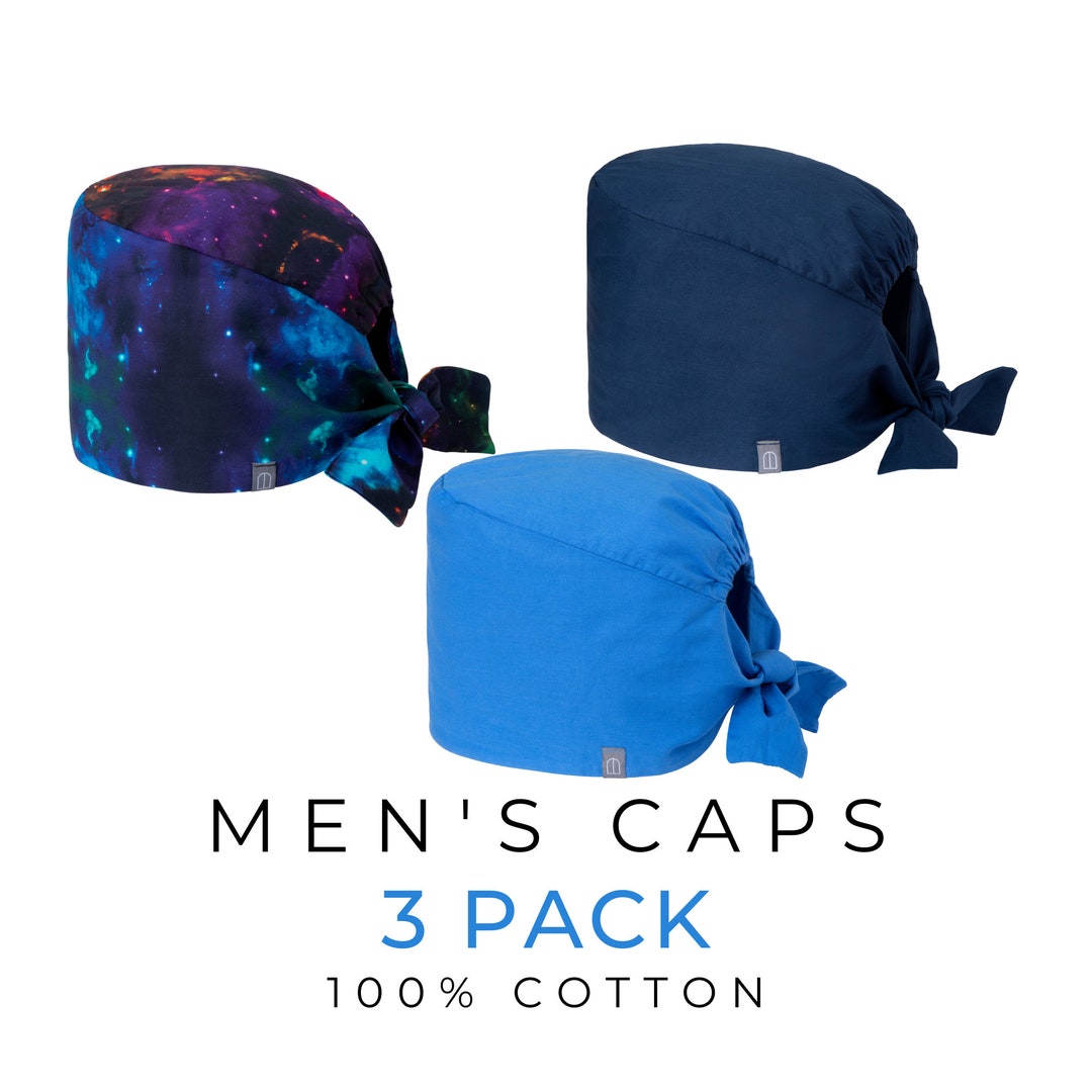 3 Pack 100% Cotton Men's Surgical, Dental Scrub Cap, Breathable Fabric ...
