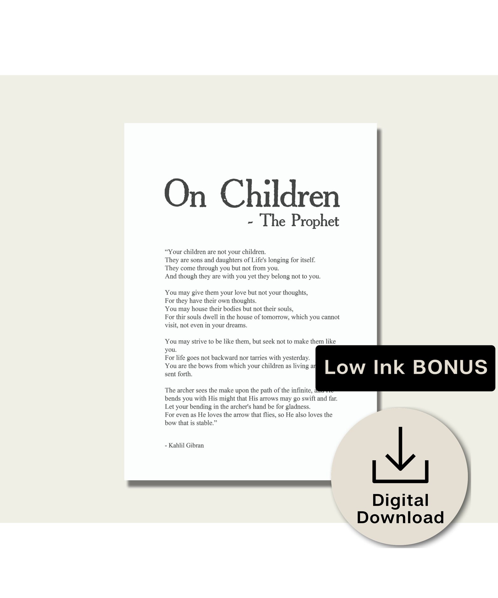 On Children Kahlil Gibran the Prophet Poem Print Baby - Etsy New Zealand