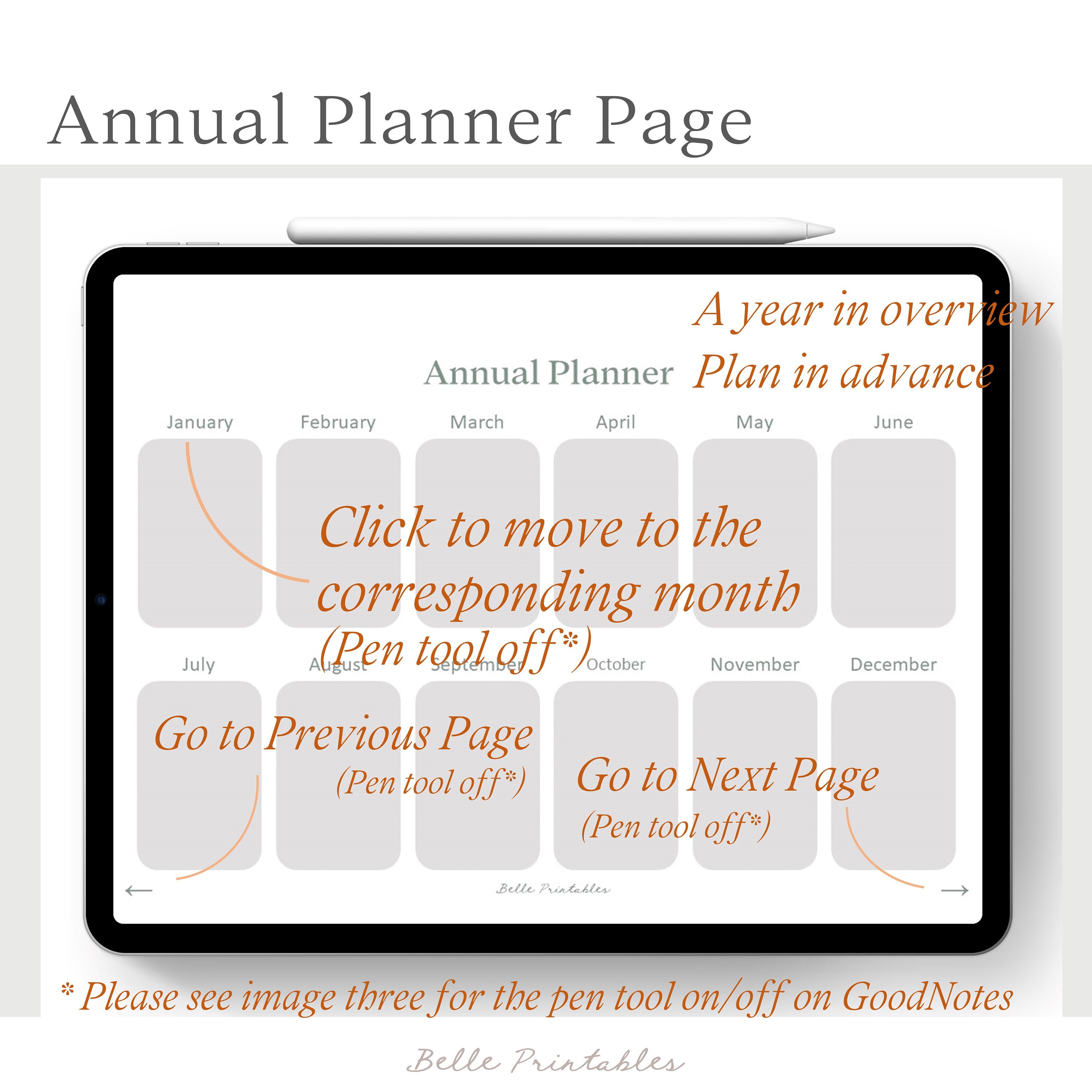 Digital Monthly Planner Horizontal Hyperlinked Undated V1, Goodnotes ...