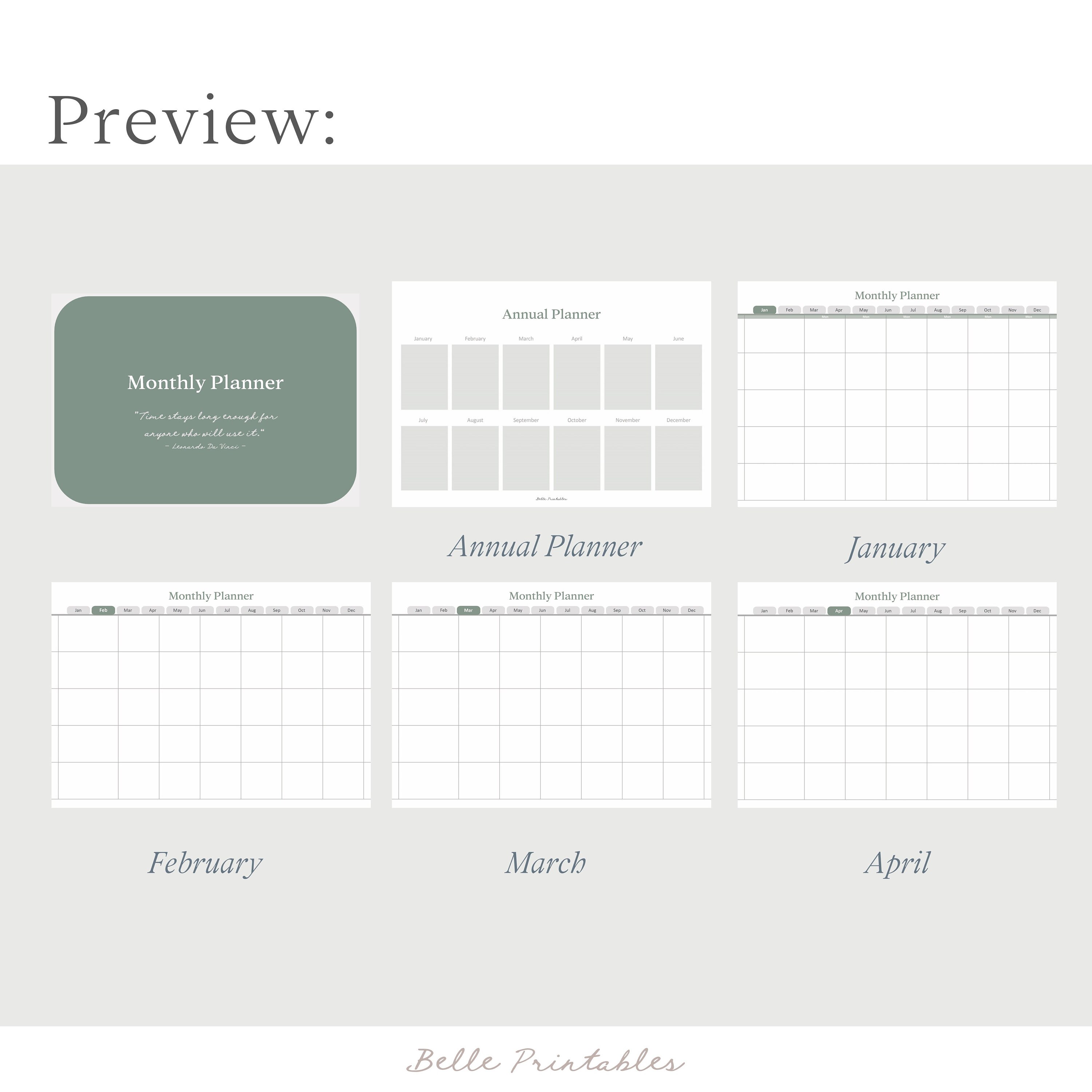 Digital Monthly Planner Horizontal Hyperlinked Undated V1, Goodnotes ...