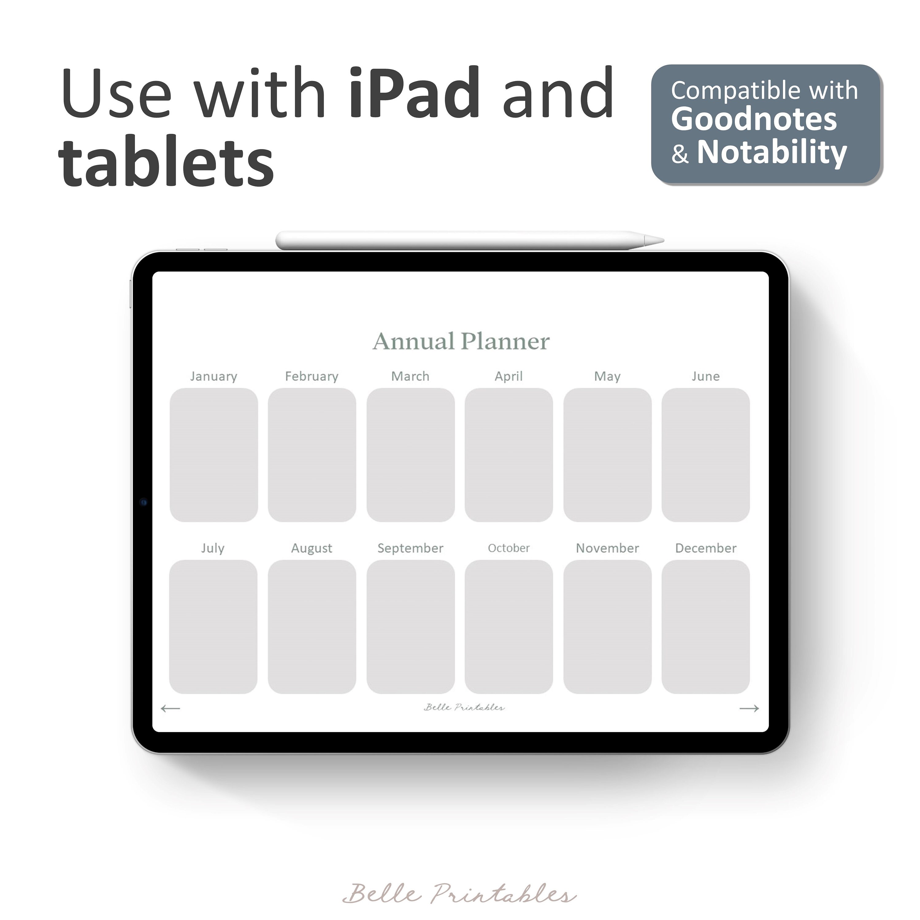 Digital Monthly Planner Horizontal Hyperlinked Undated V1, Goodnotes ...