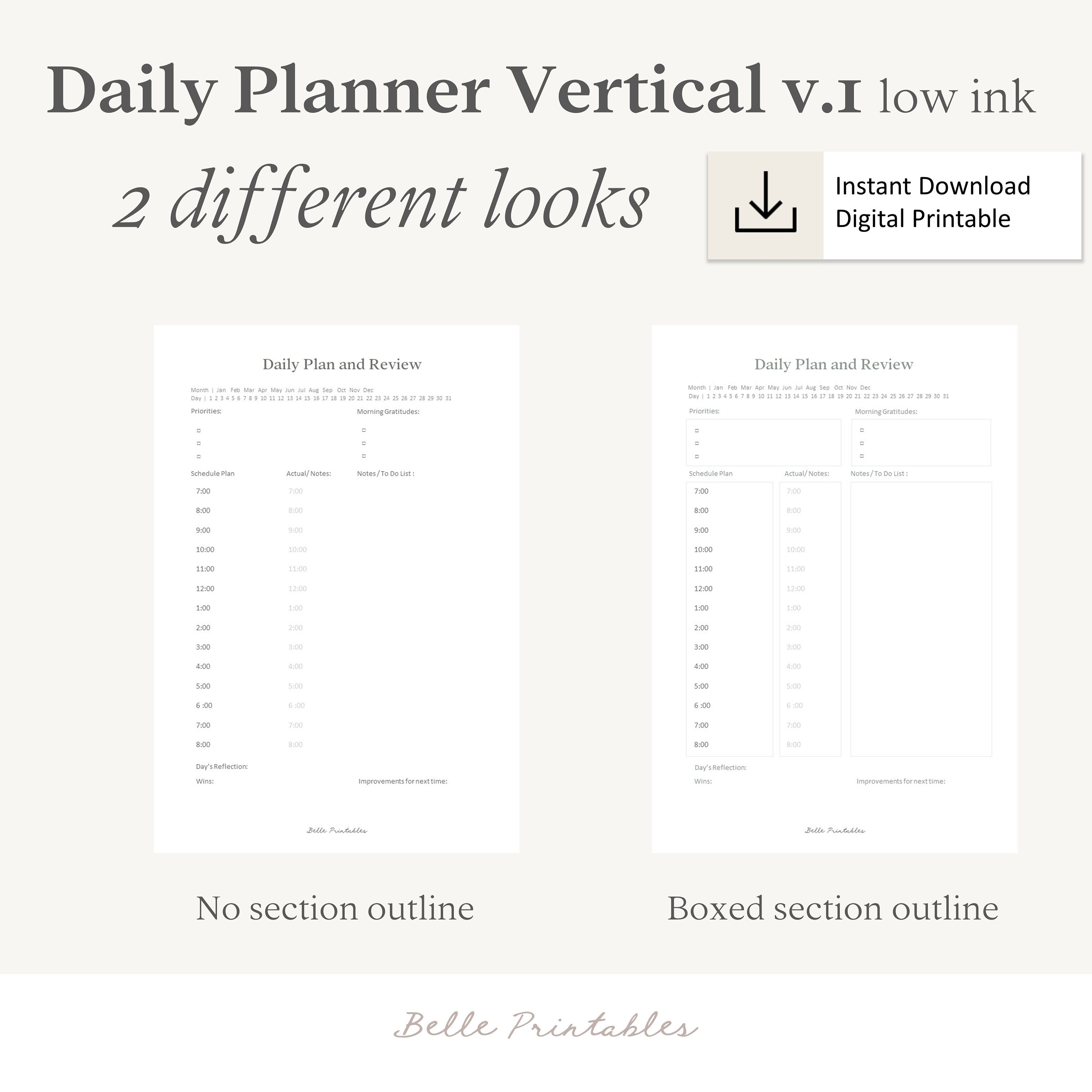 Daily Planner Printable V1 Low Ink, Minimalistic Design, Day Planner ...