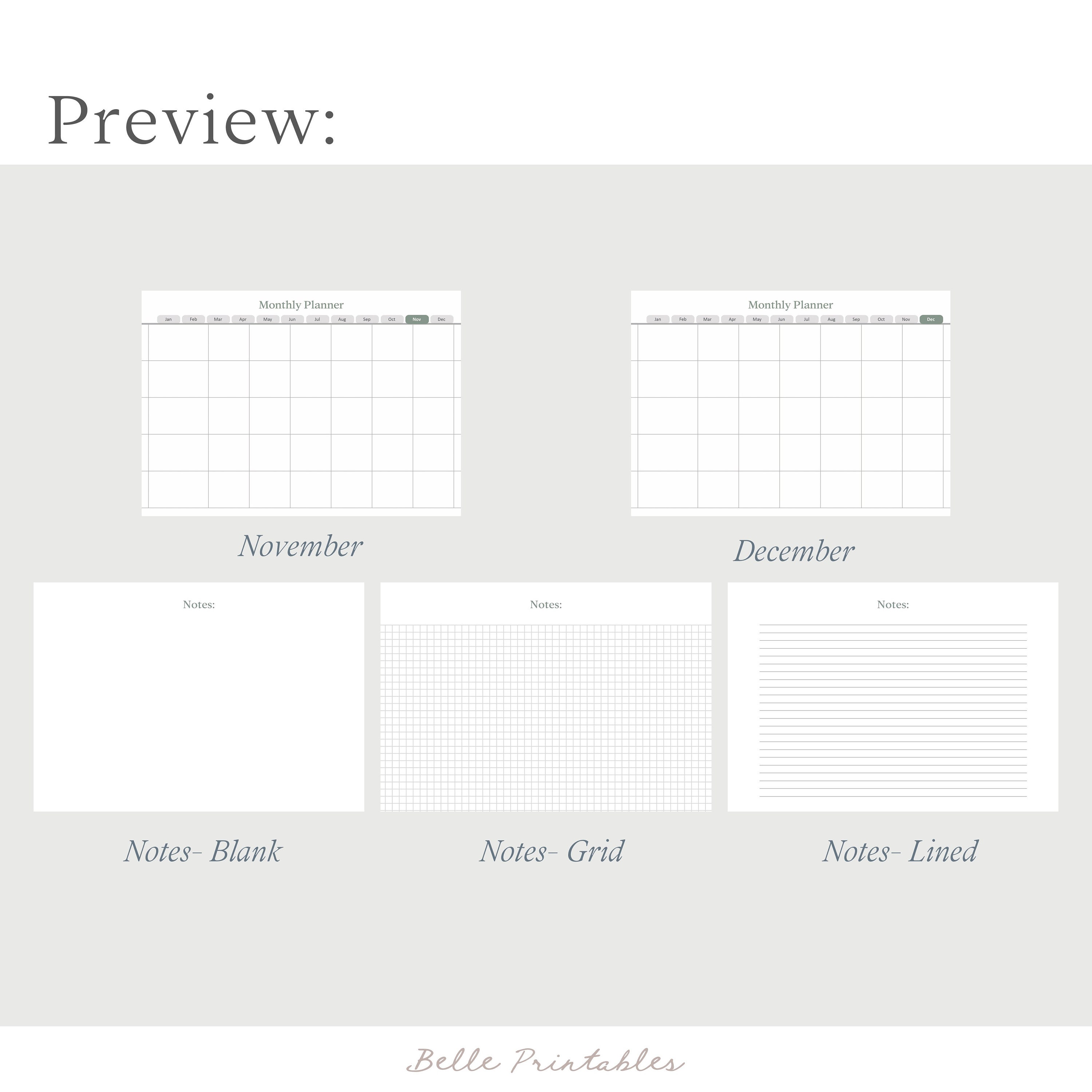 Digital Monthly Planner Horizontal Hyperlinked Undated V1, Goodnotes ...