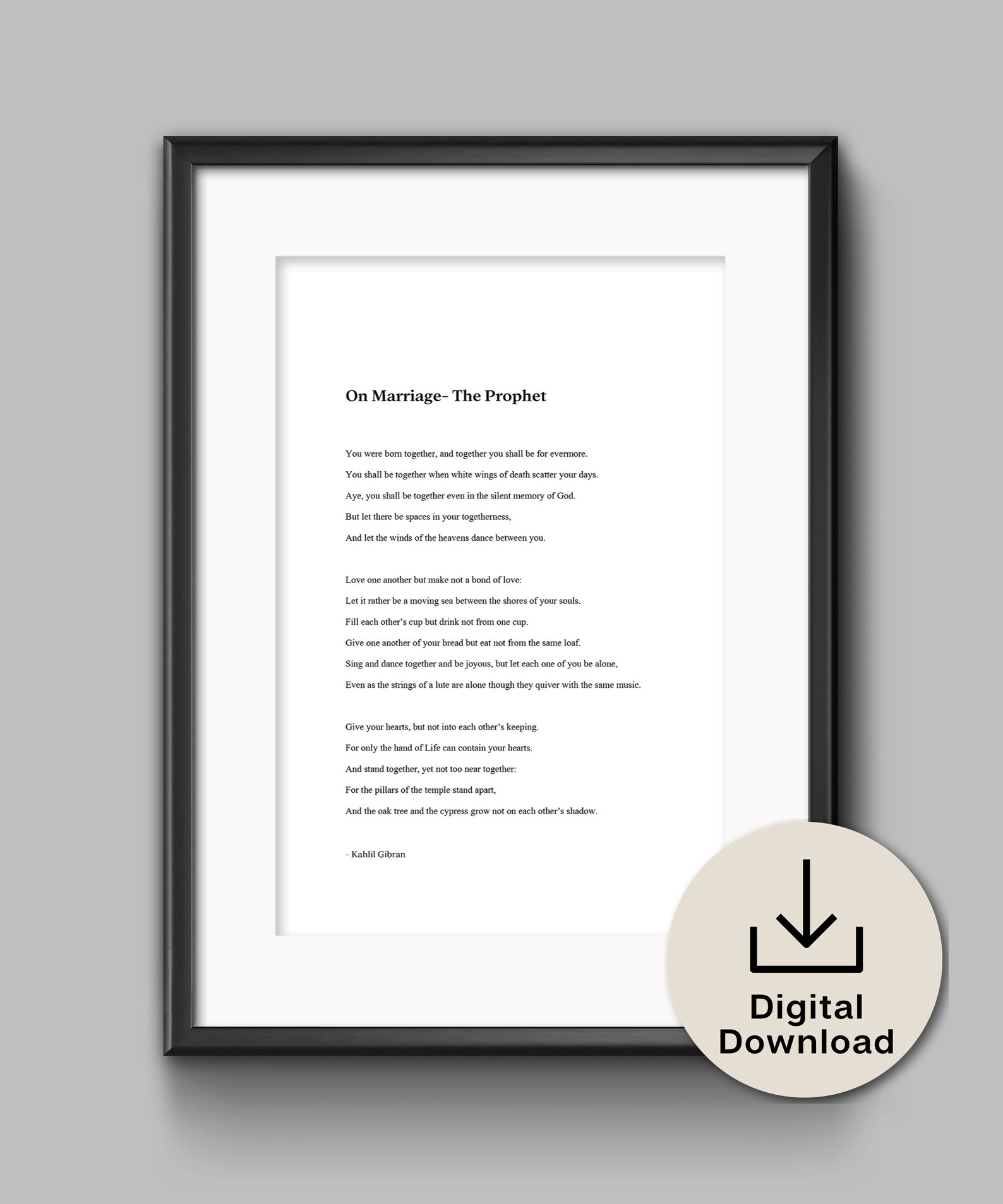 On Marriage Kahlil Gibran the Prophet Poem Print - Etsy
