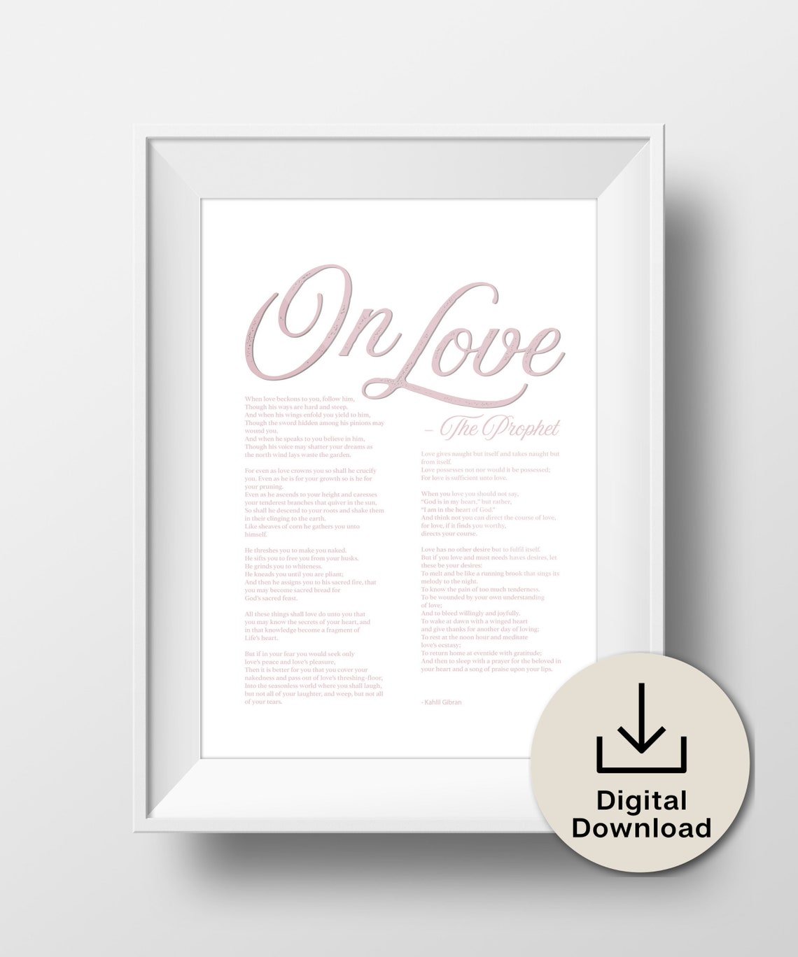 On Love Kahlil Gibran the Prophet Poem Print, Inspirational ...