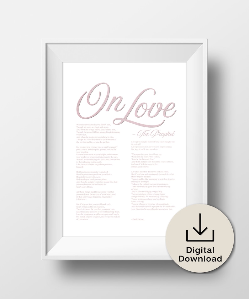 On Love Kahlil Gibran the Prophet Poem Print, Inspirational ...