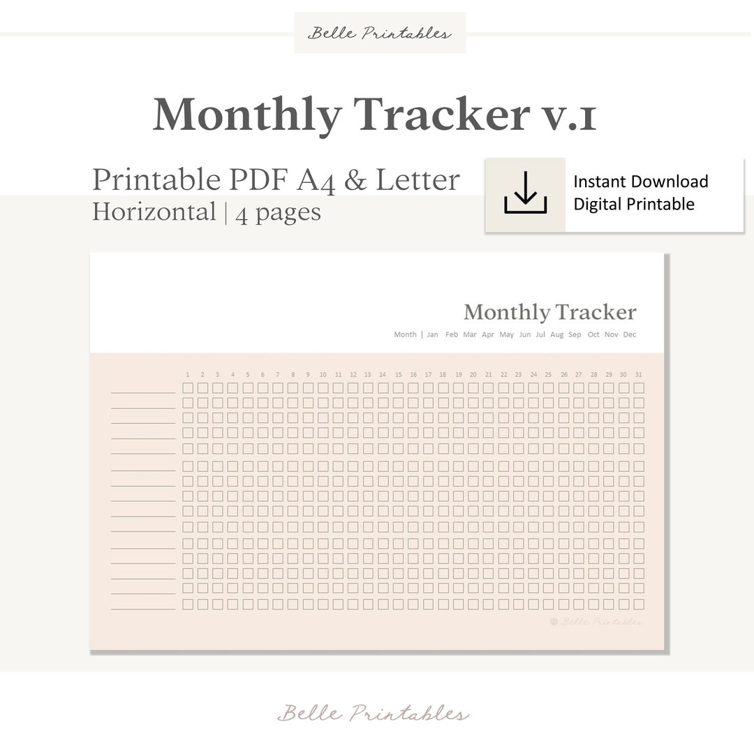 Monthly Tracker V1 Habit Tracker Digital Printable Daily Habits Chart ...