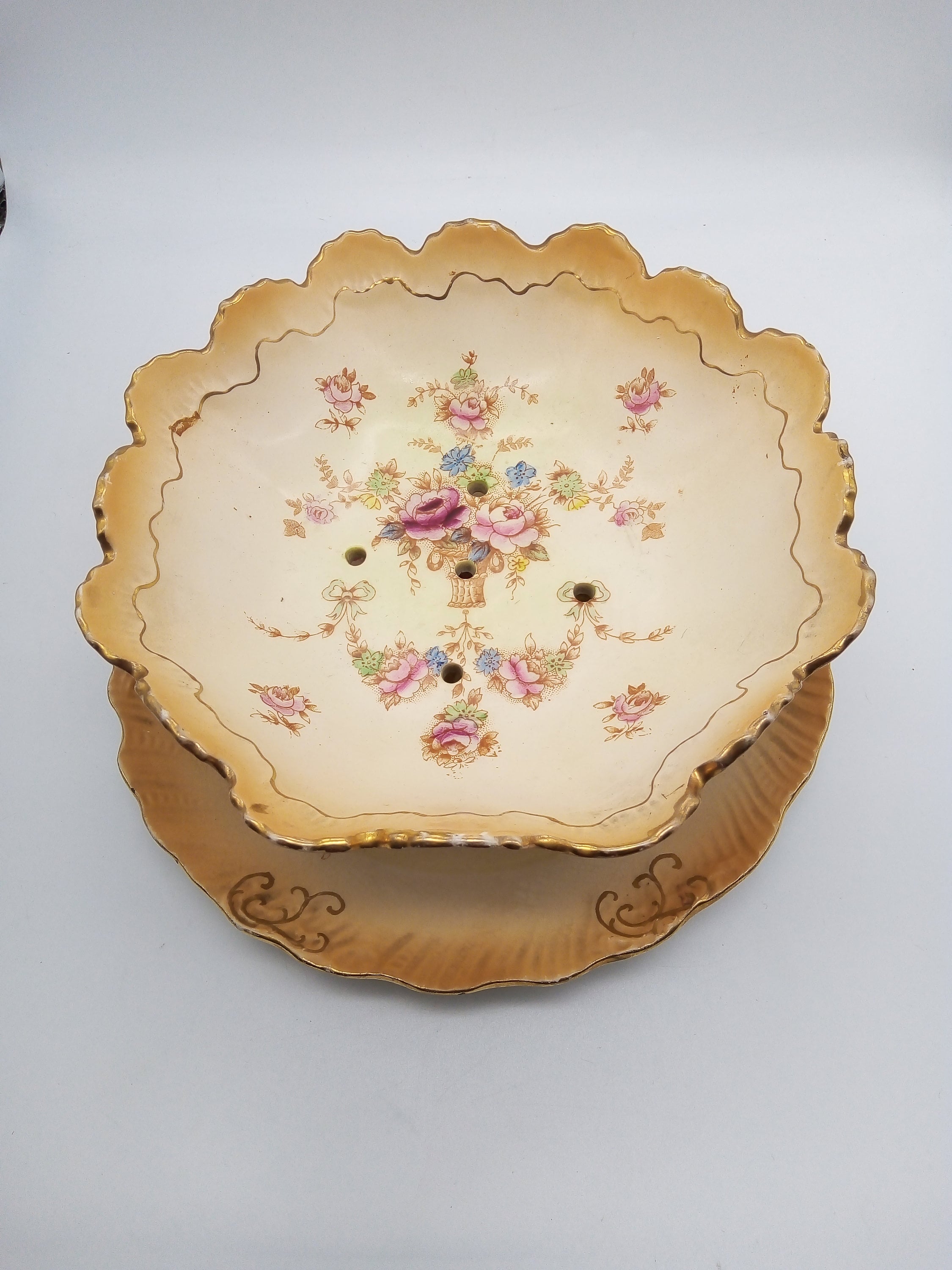 Antique Crown Devon Blush Floral Draining Bowl Fielding Pattern 9 " and ...
