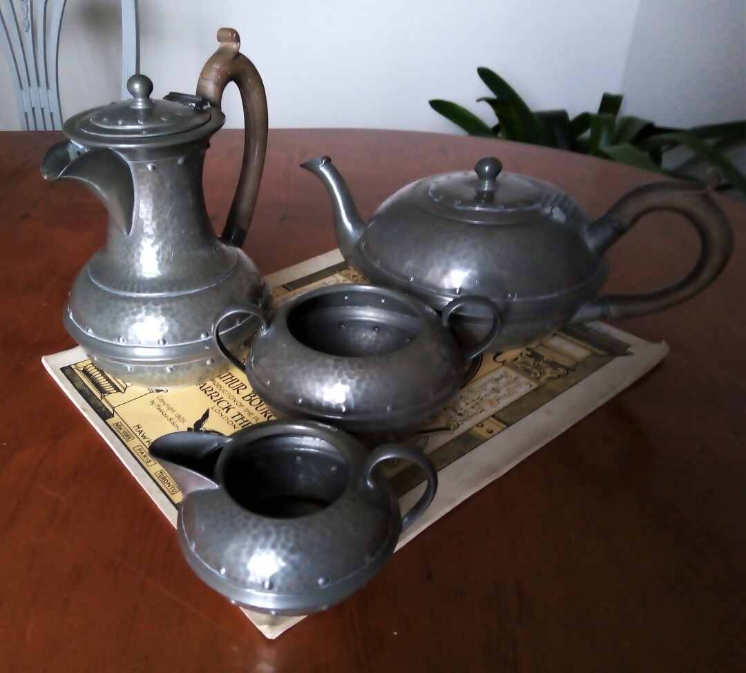 Art & Crafts Frank Cobb Riveted Period Pewter Tea Set Sheffield England ...