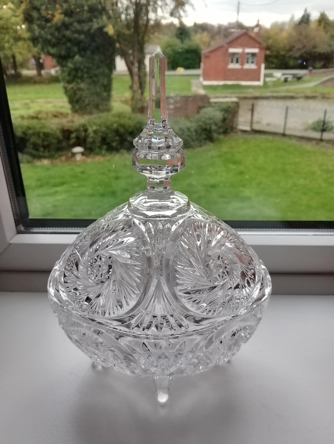 Crystal Cut Glass Sweet / Cookie Container With Lid : Pinwheel Pattern ...