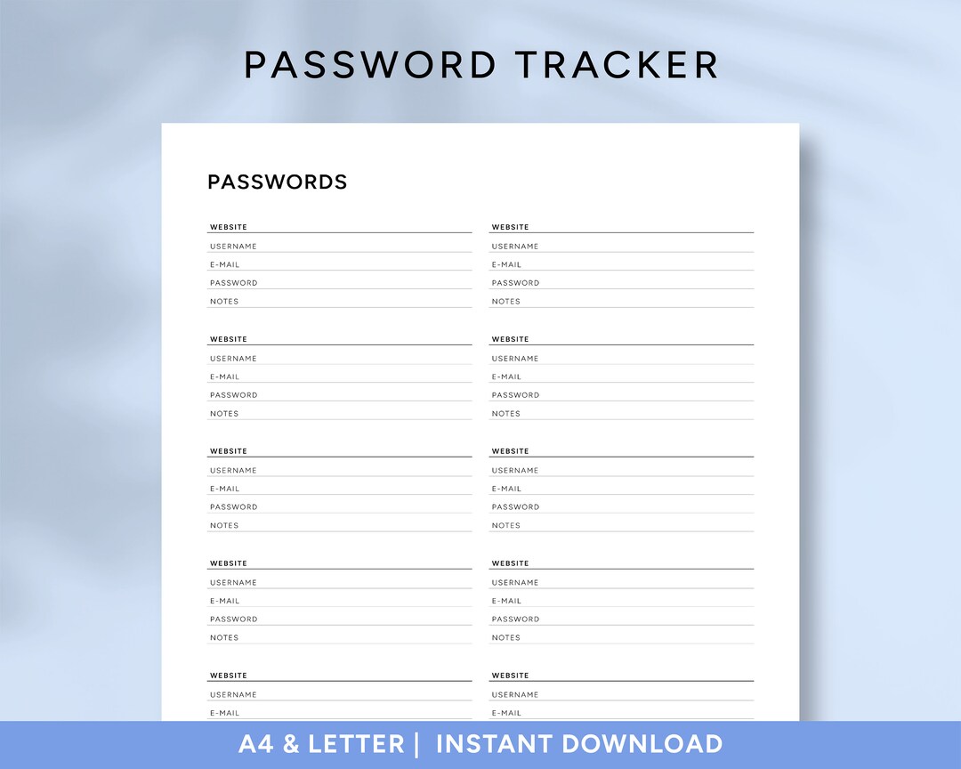 Password Tracker A4 and Letter Printable Password Organizer and Login ...