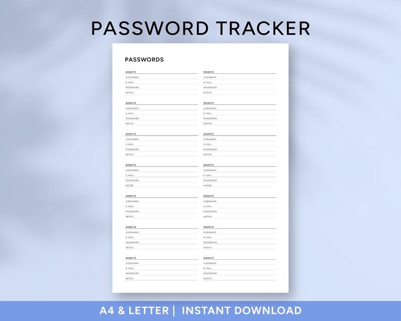Password Tracker A4 and Letter Printable Password Organizer and Login ...