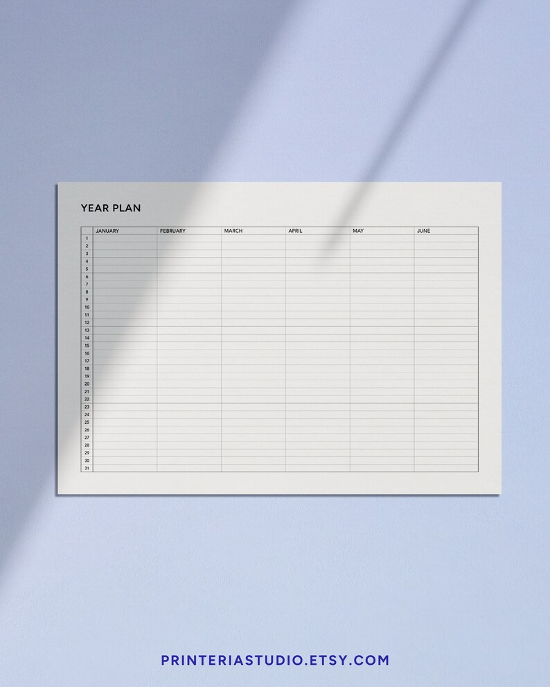 Year Planner, Year at a Glance, Yearly Overview Printable, 12 Month ...