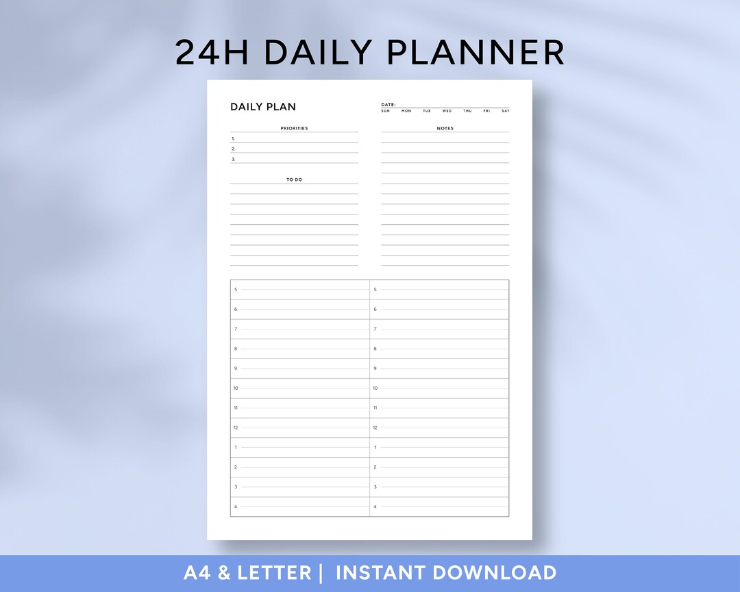 24h Daily Planner Printable, Half Hour Daily Planner, Daily Schedule ...