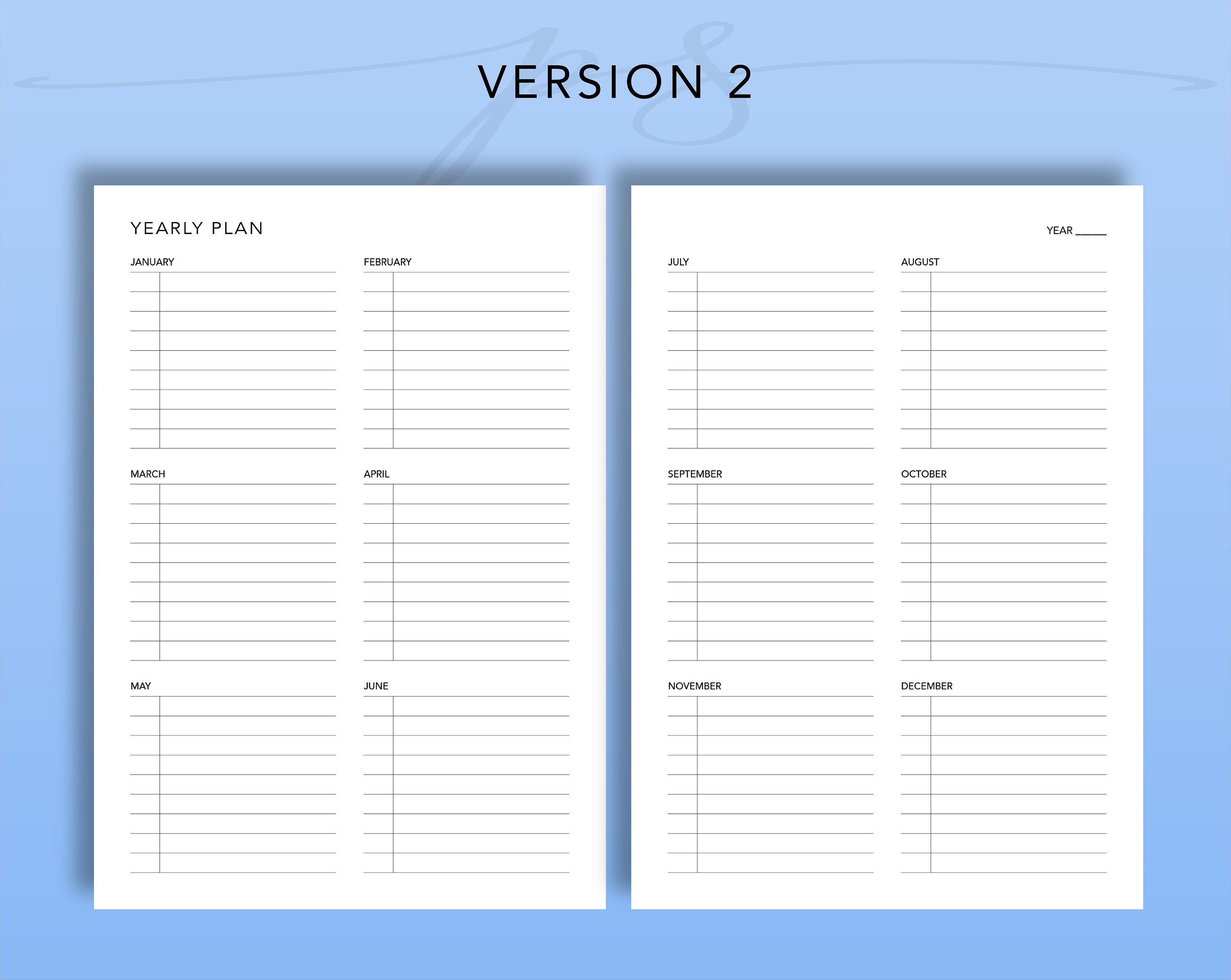 Year at a Glance on 2 Pages, Yearly Overview Printable, Yearly Planner ...