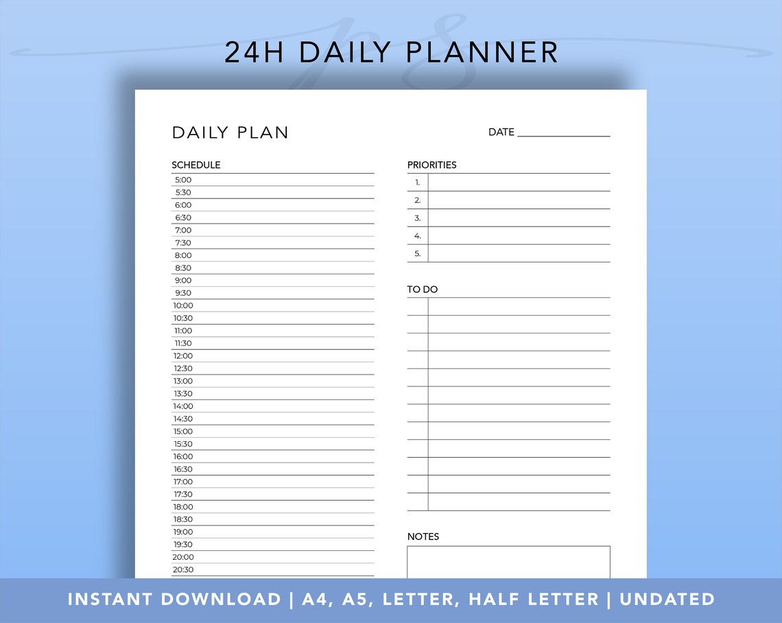 24h Daily Planner Printable Half Hour Daily Planner Daily - Etsy