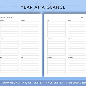 Year at a Glance on 2 Pages Yearly Overview Printable Yearly - Etsy