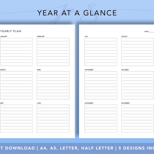 Half Year Planner Printable Landscape Year on 2 Pages - Etsy Canada