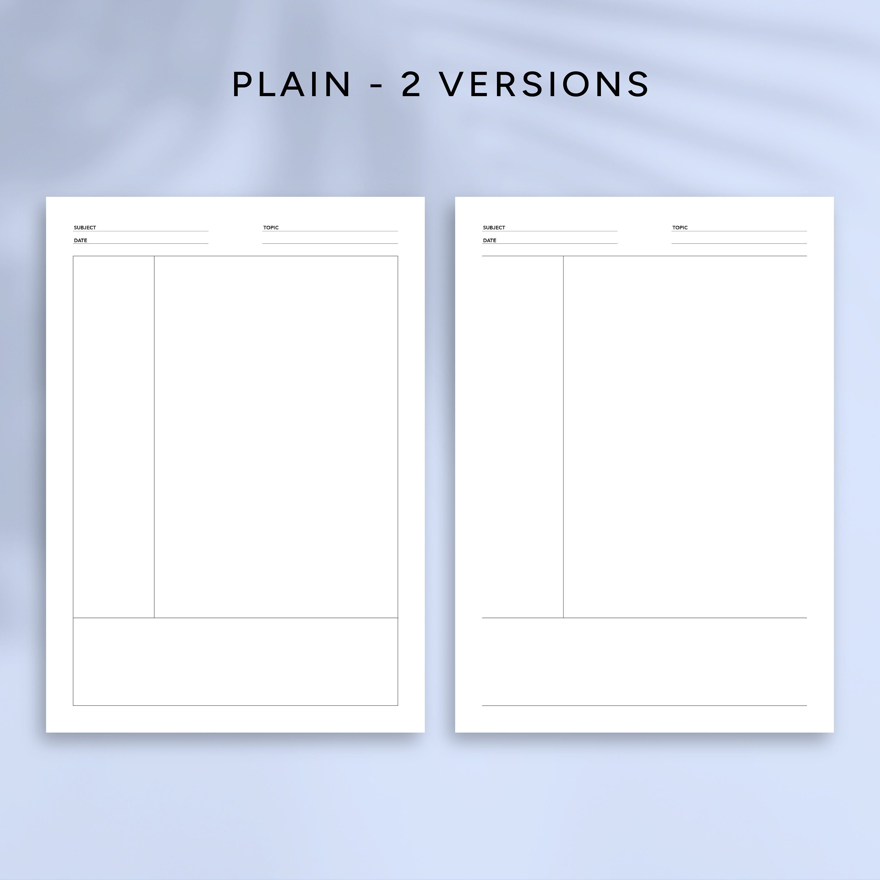 Cornell Notes Printable Study Planner Worksheets Study Organizer Sheets ...