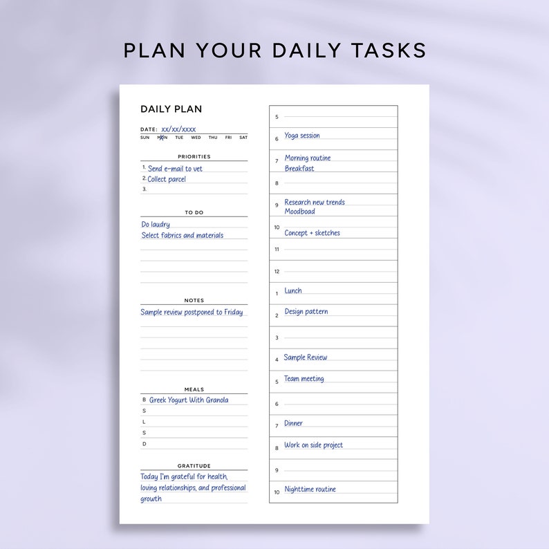 Daily Planner Printable, Daily Schedule, Day Planner, Productivity ...