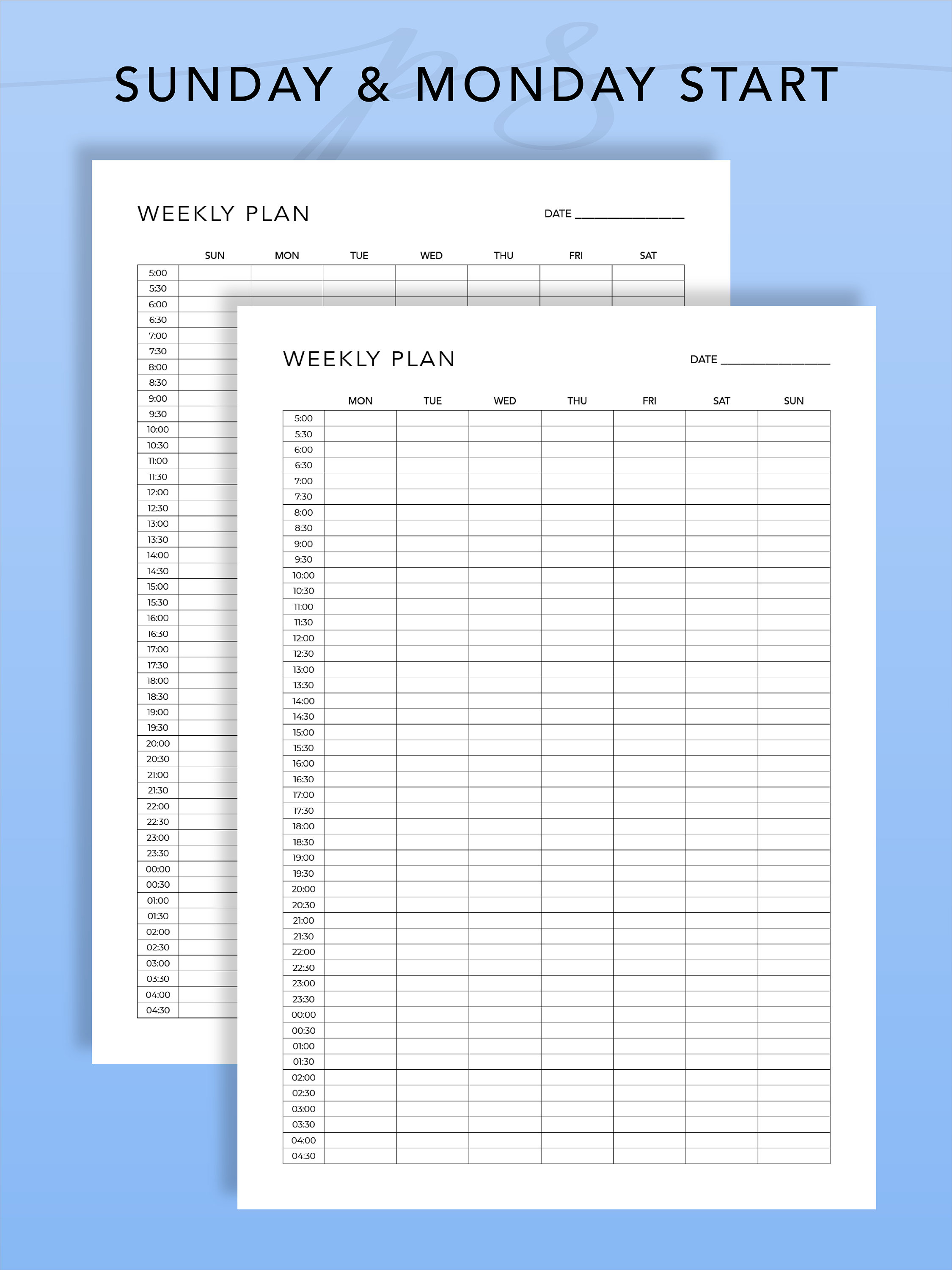 24 Hour Weekly Planner Printable Weekly Agenda A4 A5 | Etsy