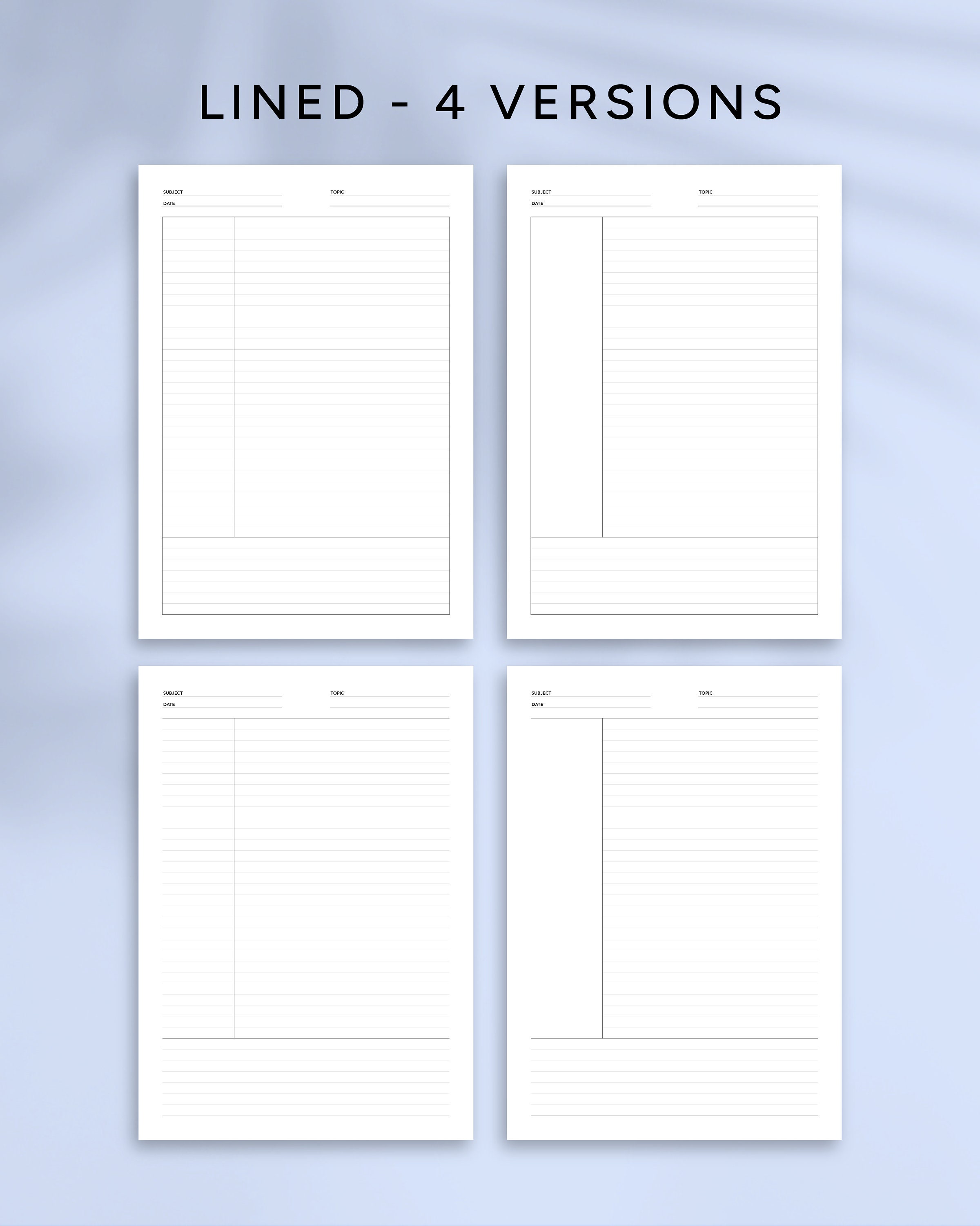Cornell Notes Printable Study Planner Worksheets Study Organizer Sheets ...