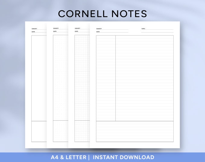 Cornell Notes Printable Study Planner Worksheets Study Organizer Sheets ...