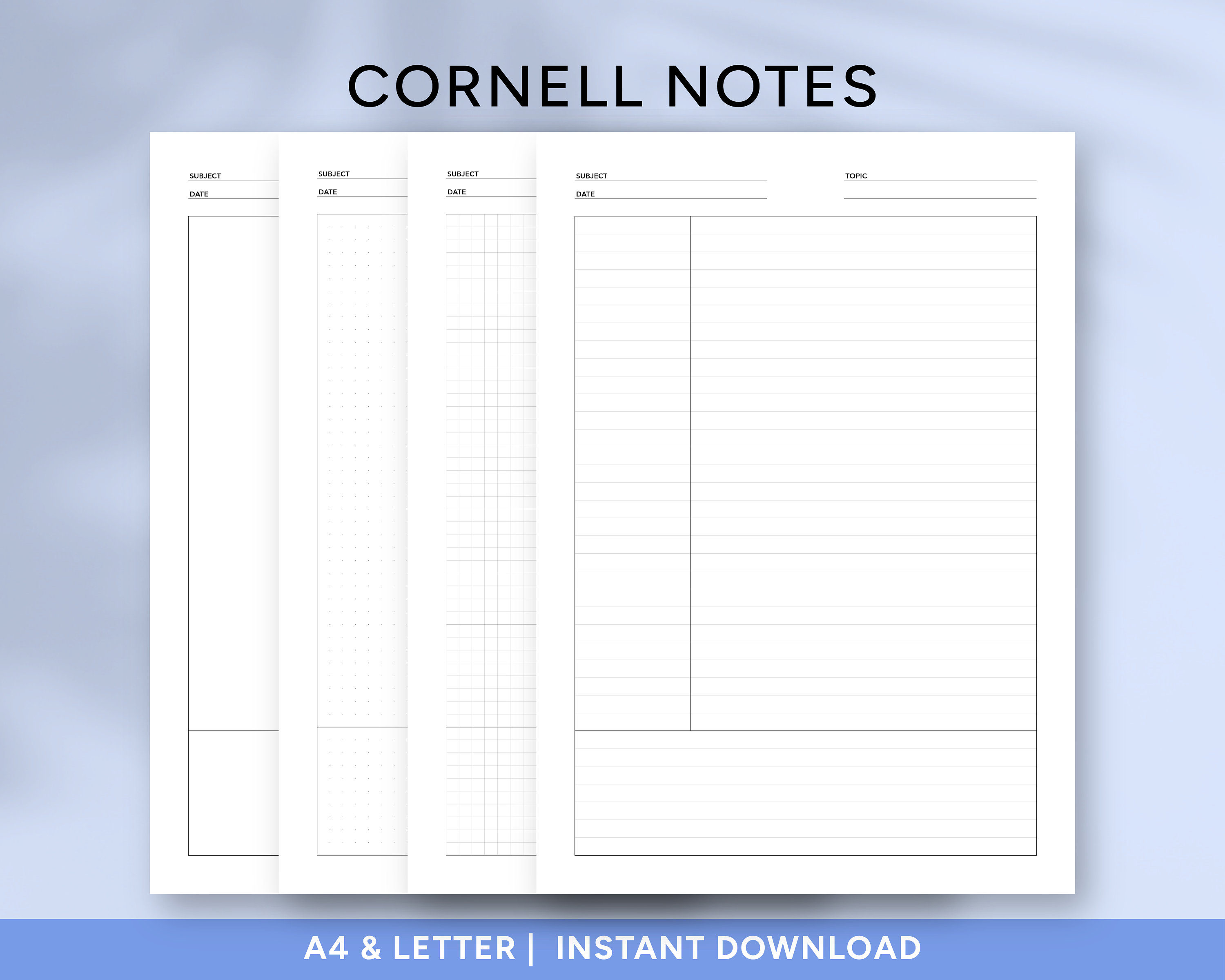Cornell Notes Printable Study Planner Worksheets Study Organizer Sheets ...
