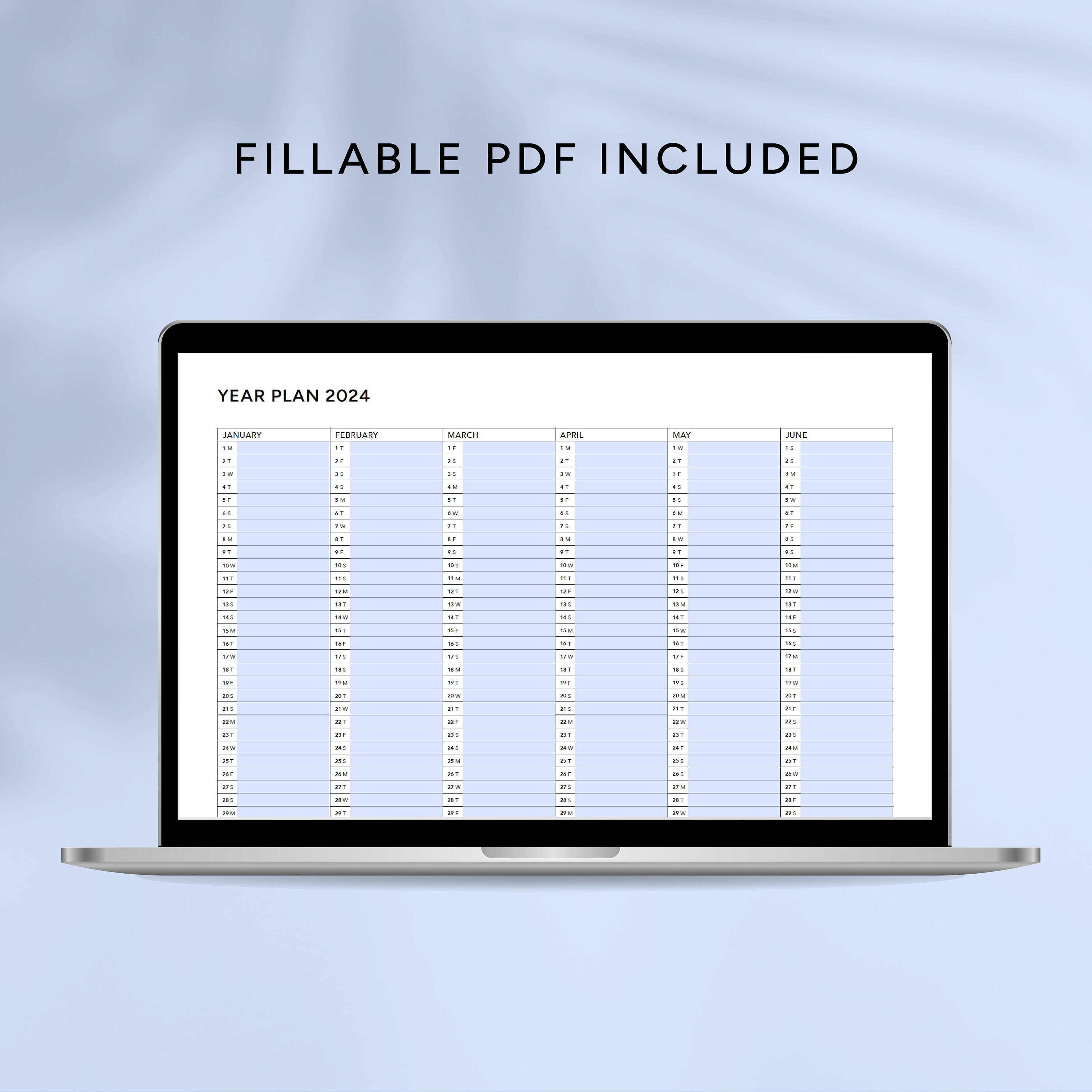 2024 Year Planner, Year at a Glance, Yearly Overview Printable, 12 ...