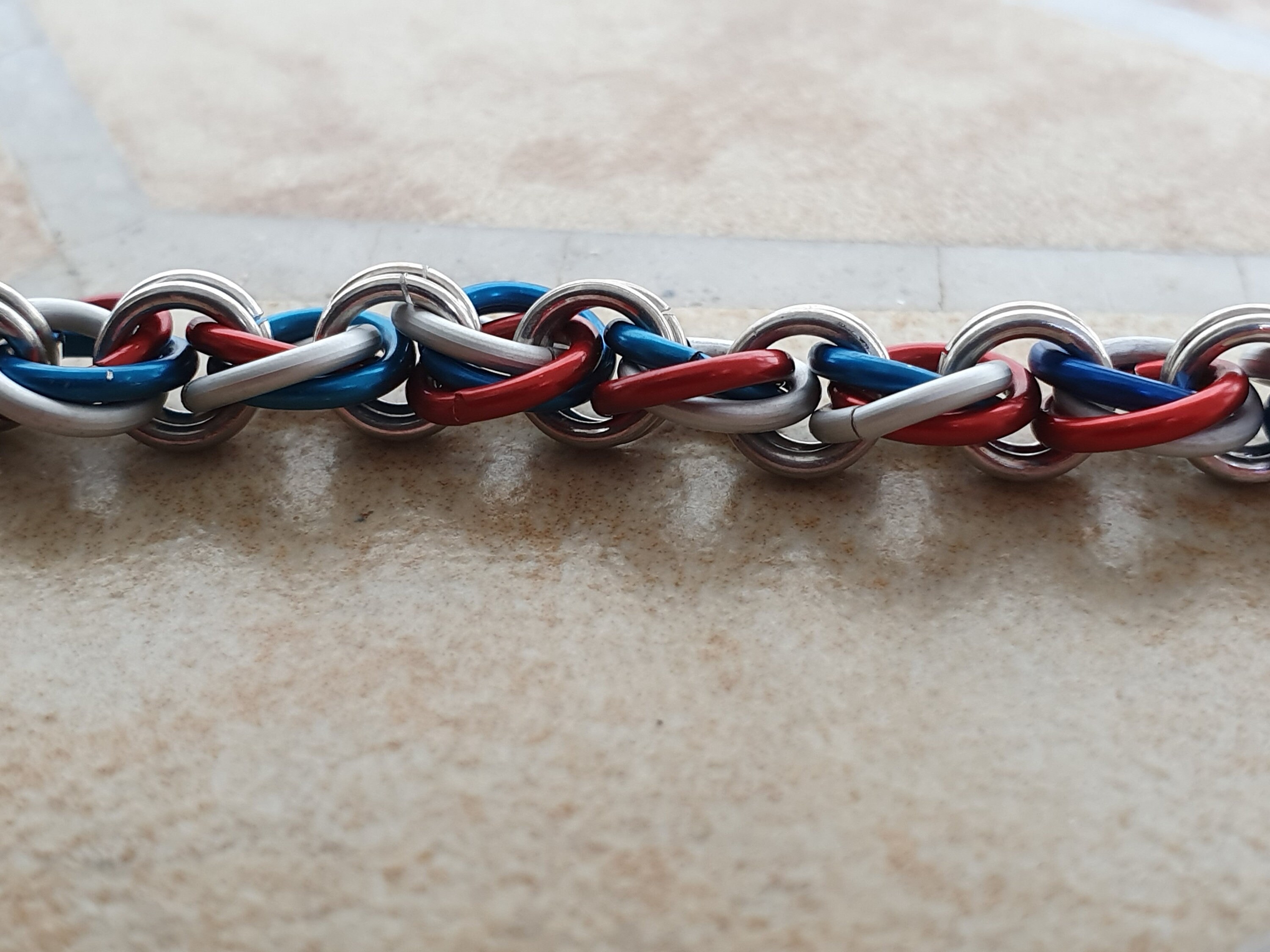 Handmade Chainmail Mobius Chain Red, White and Blue Bracelet - Etsy UK