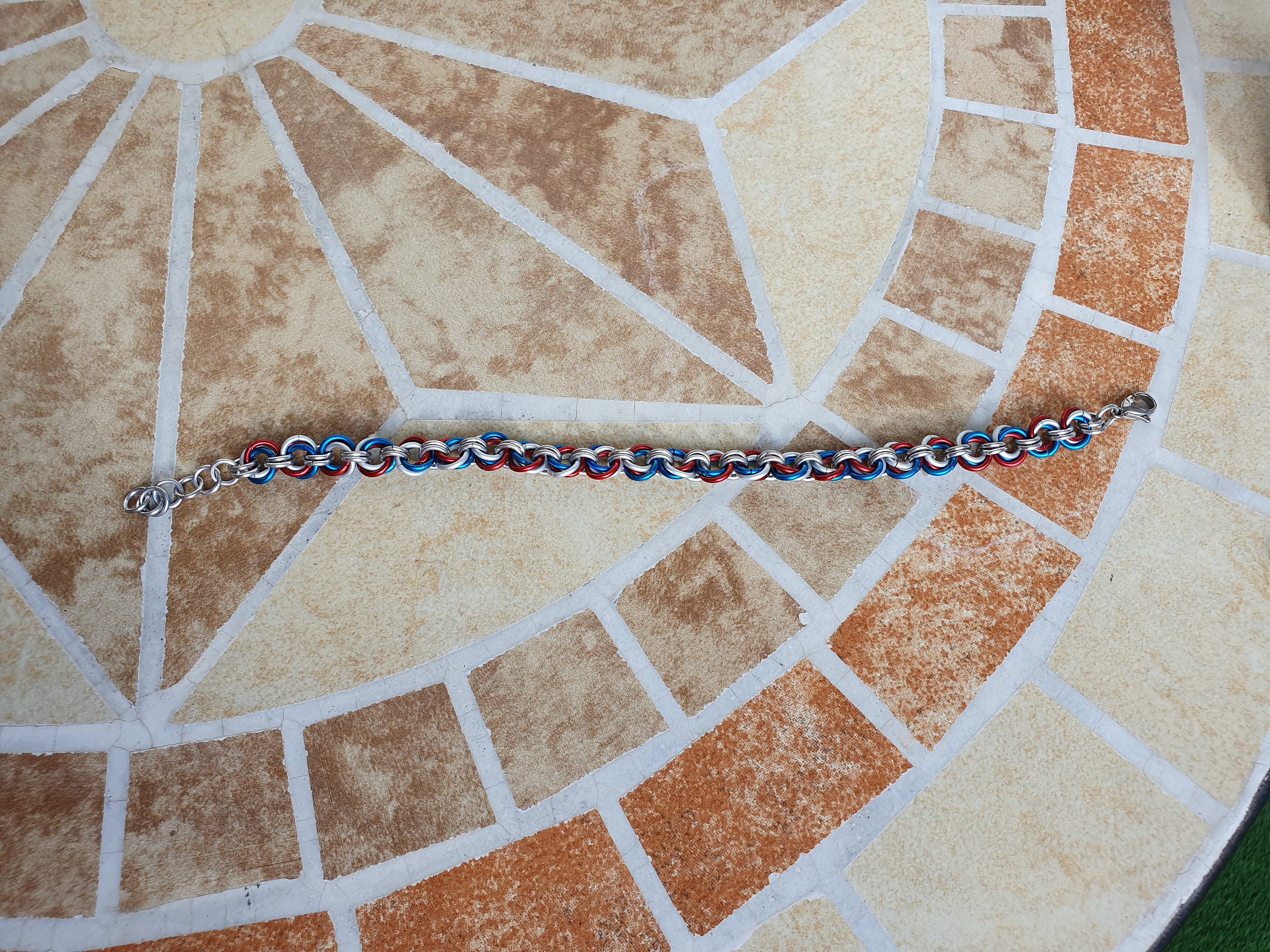 Handmade Chainmail Mobius Chain Red, White and Blue Bracelet - Etsy UK