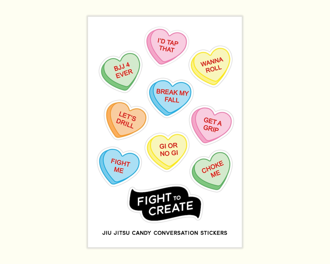 Jiu Jitsu Candy Conversation Hearts Sticker Sheet Funny Valentine's Day ...
