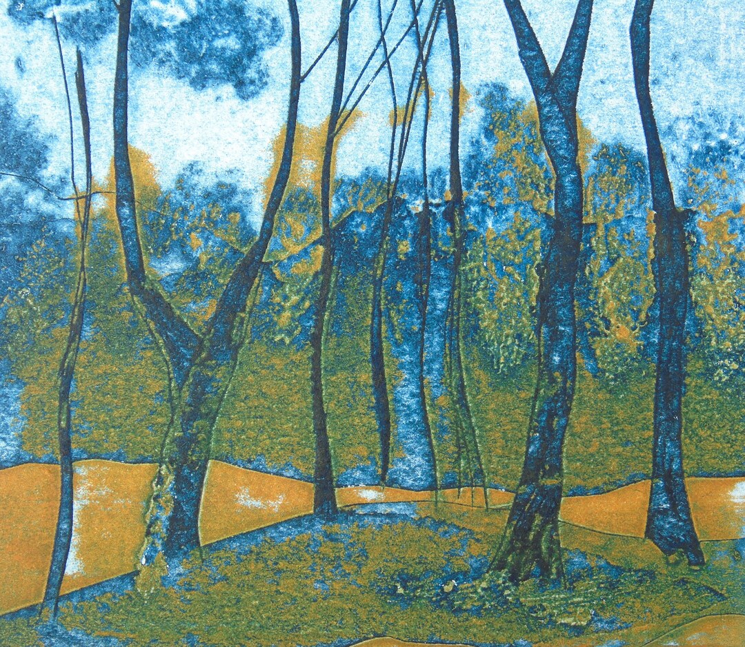 Original Collagraph Print, Semi-abstract Tree Art Landscape, 5 X 6 ...