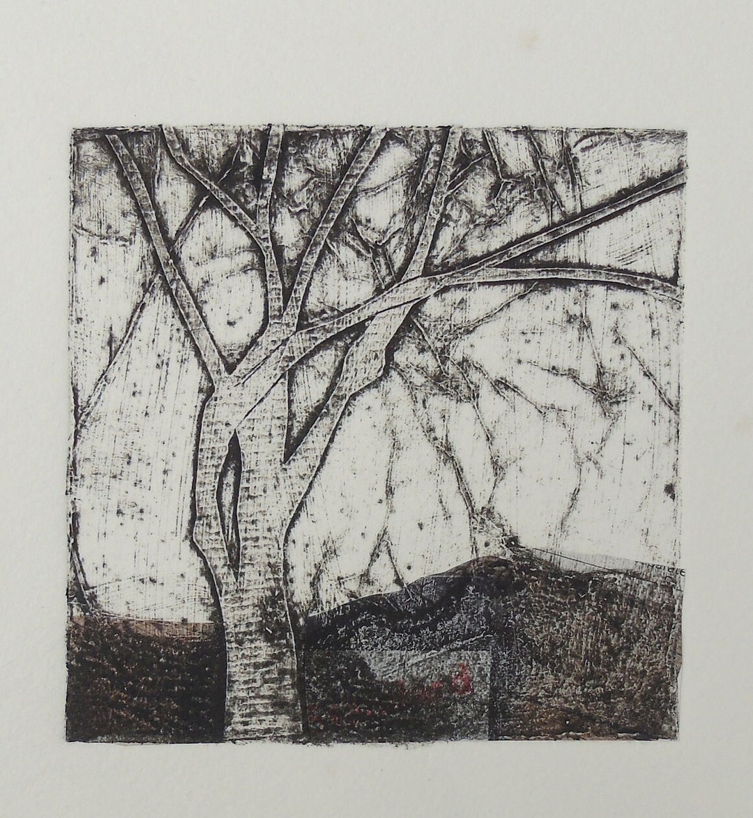 Small Collagraph Print of a Tree 10cm X 10cm - Etsy