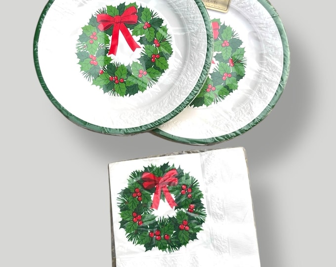 Vintage Hallmark Holiday Paper Plates 9” Christmas Wreath Design 12 ...