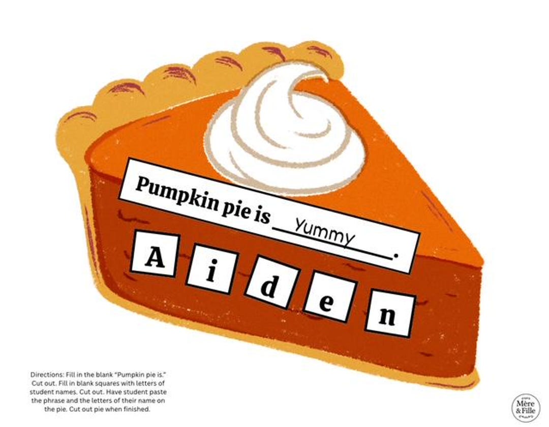 Pumpkin Pie Name Spelling Worksheet *customizable* - Etsy