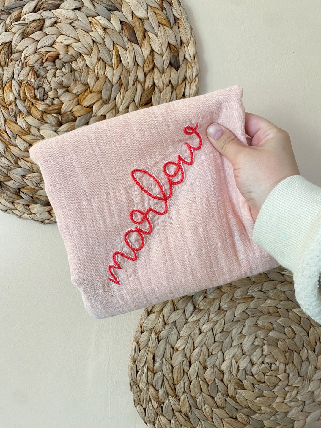 Hand Embroidered Baby Swaddle With Drop Shadow Stitching ...