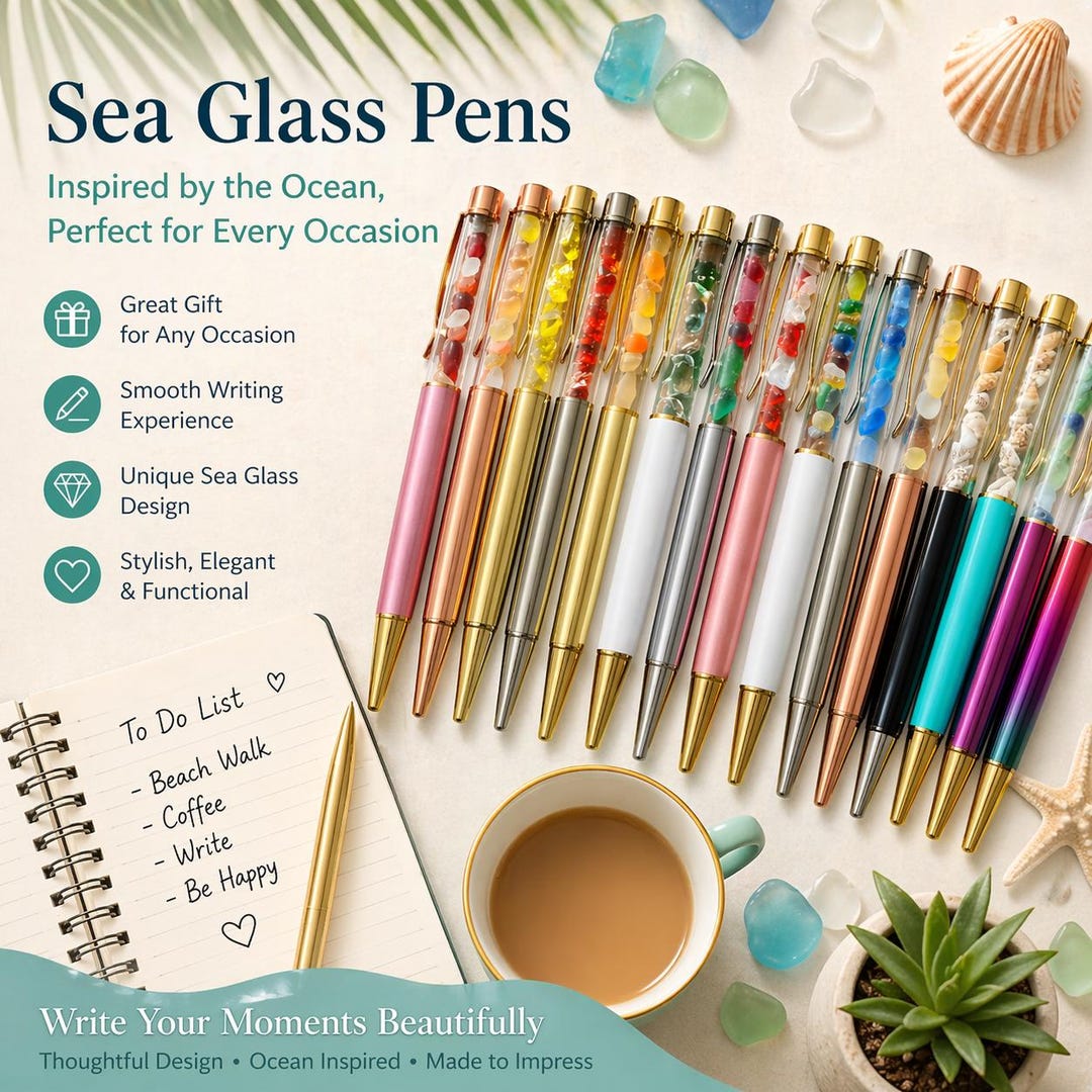 Sea Glass OR Sea Shell Ballpoint Pen: Unique Multi-coloured Pens ...