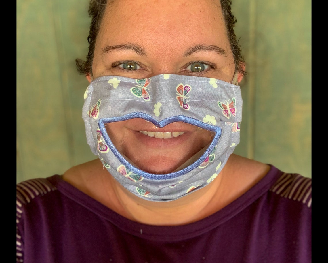 Custom Cotton Fabric Clear Face Mask for Teachers Smile | Etsy