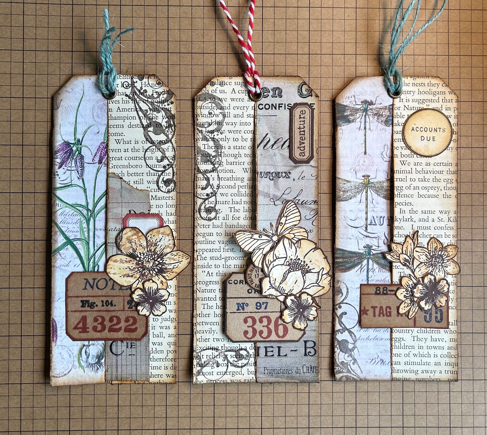 Set of Three Loaded Bookpage Tag Pockets With Included Handmade ...
