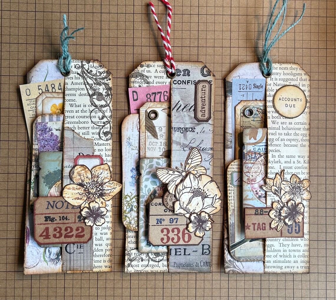 Set of Three Loaded Bookpage Tag Pockets With Included Handmade ...